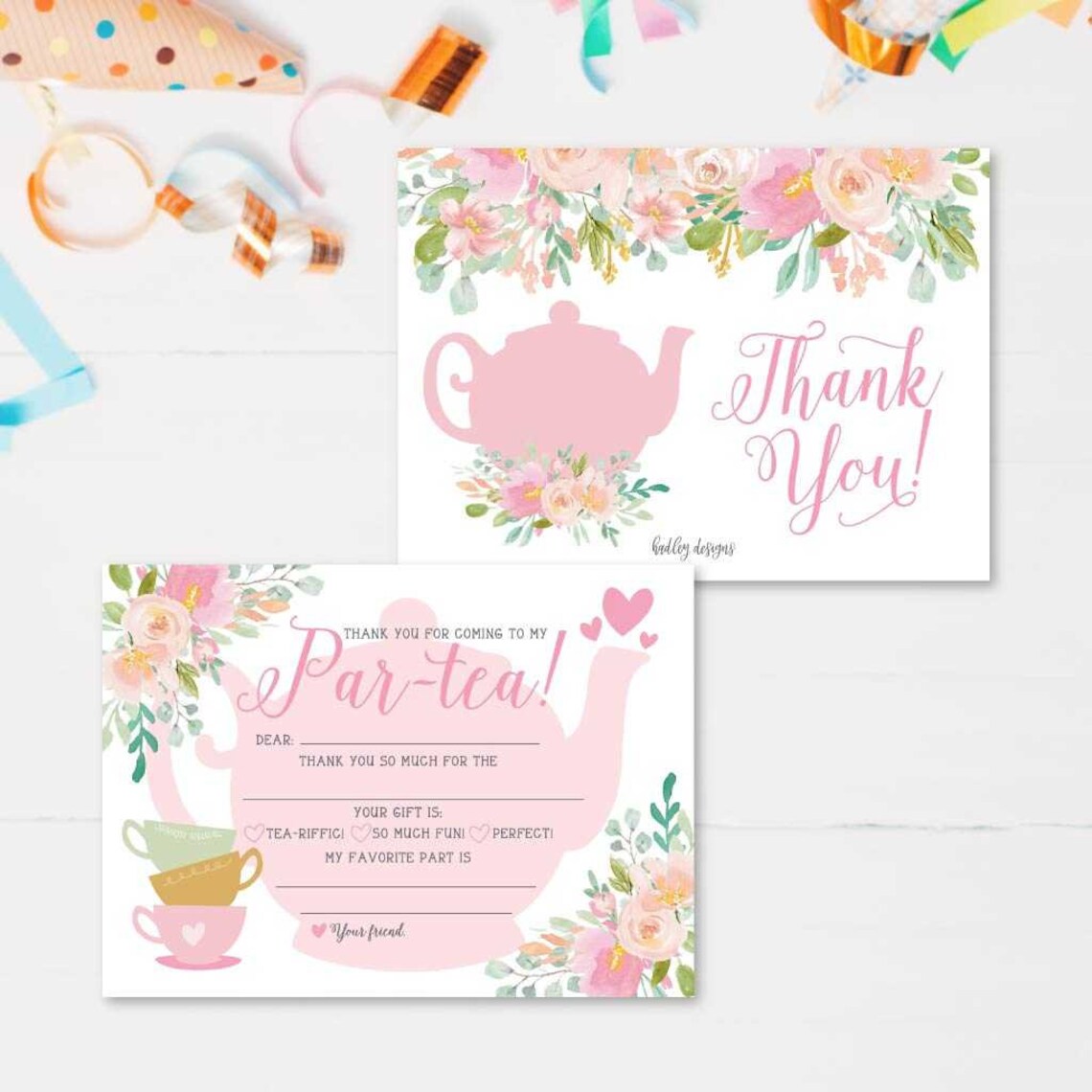 Tea Kids Party Fill in the Blank Thank You Card Template - Tea Thank ...