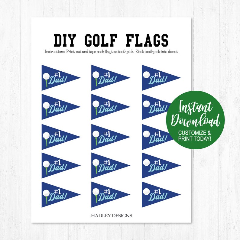 DIY Fathers Day Golf Flags Template Printable Donut Tags | Etsy