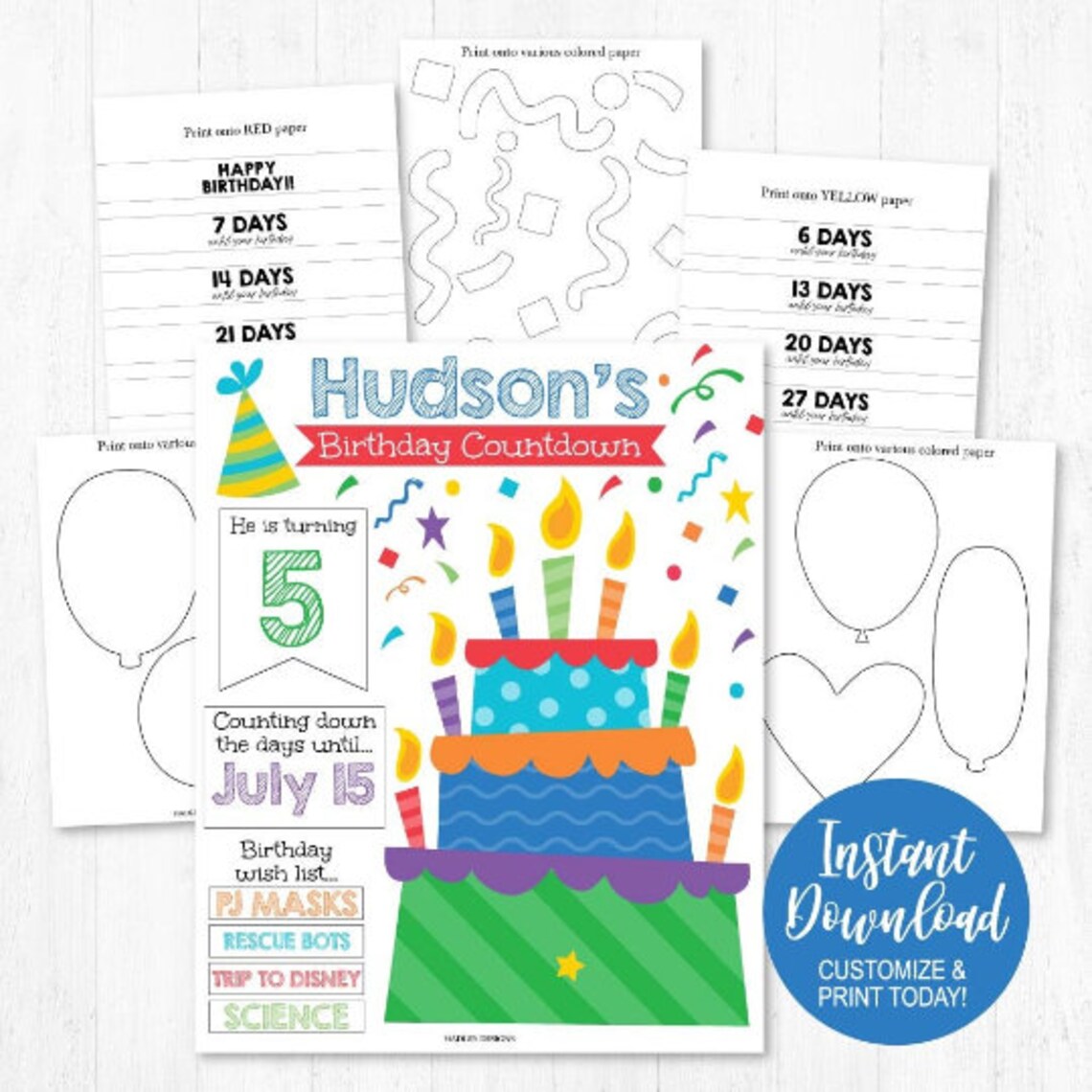 Birthday Countdown Sign and Paper Chain Printable Kids Happy - Etsy