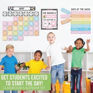 Colorful Classroom Calendar Set Bulletin Board - Bulletin Board ...