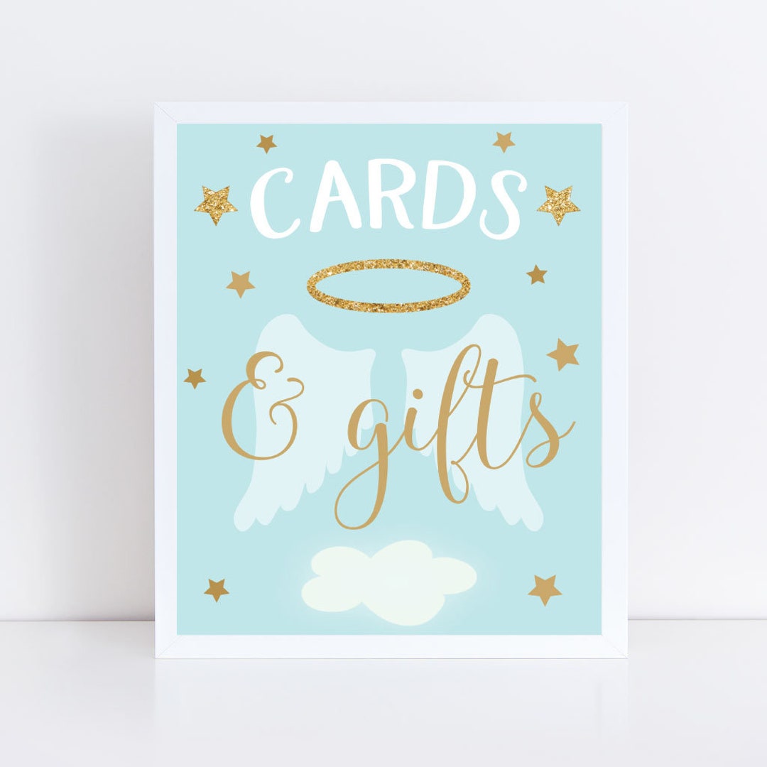 Angel Boy Blue Gold Cards and Gifts Sign, Affordable Baby Shower, Baby ...