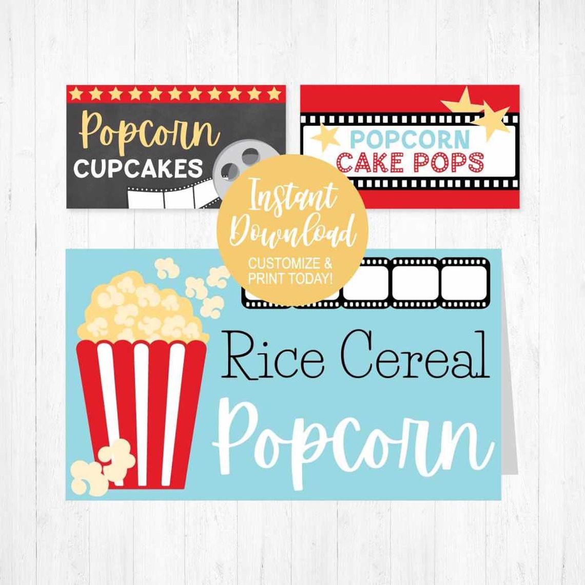 Movie Night Food Tents Printable, Place Card Template Editable, Place ...