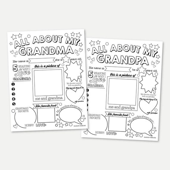 All About Grandma AND All About My Grandpa Printable Template | Etsy