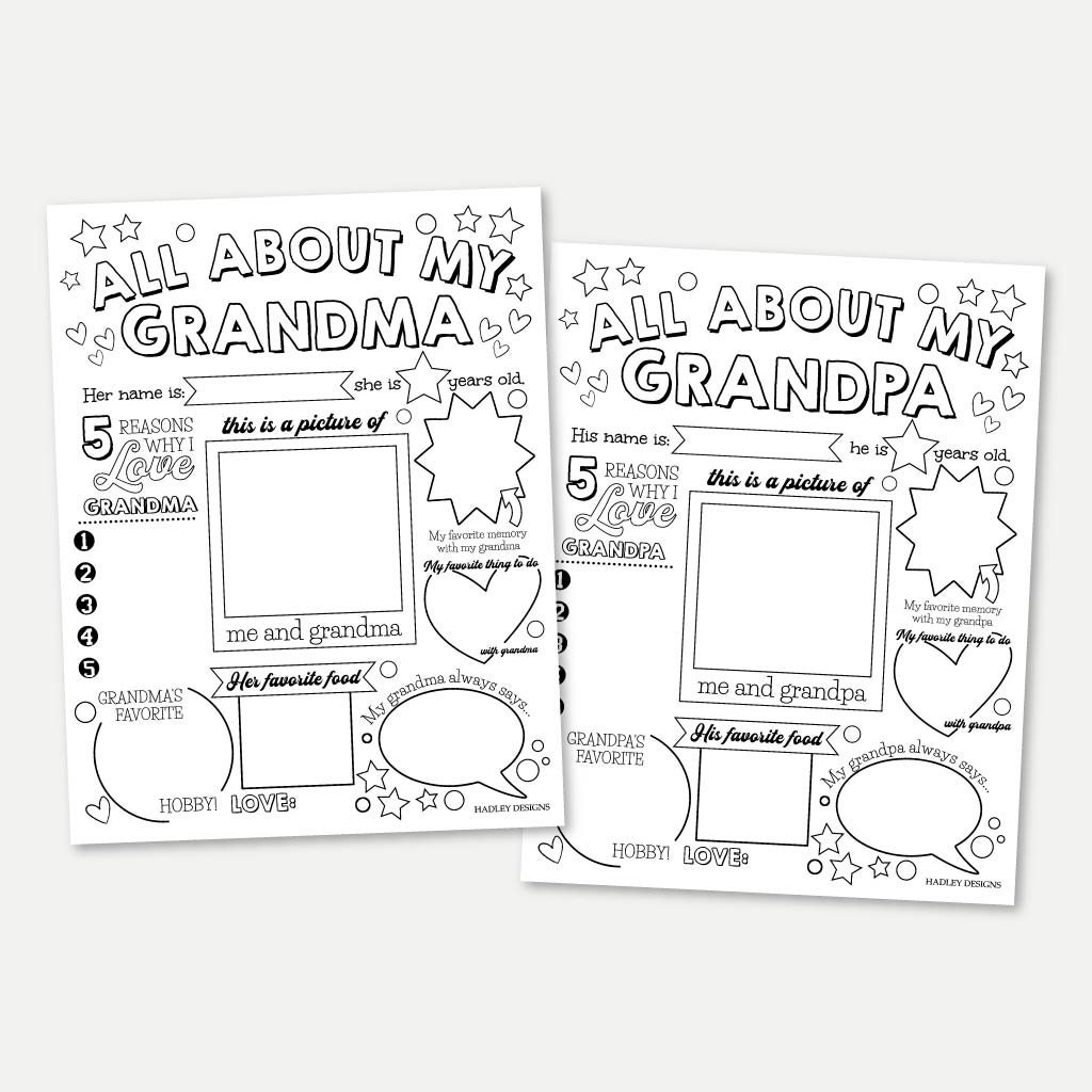 All About Grandma AND All About My Grandpa Printable Template, DIY ...