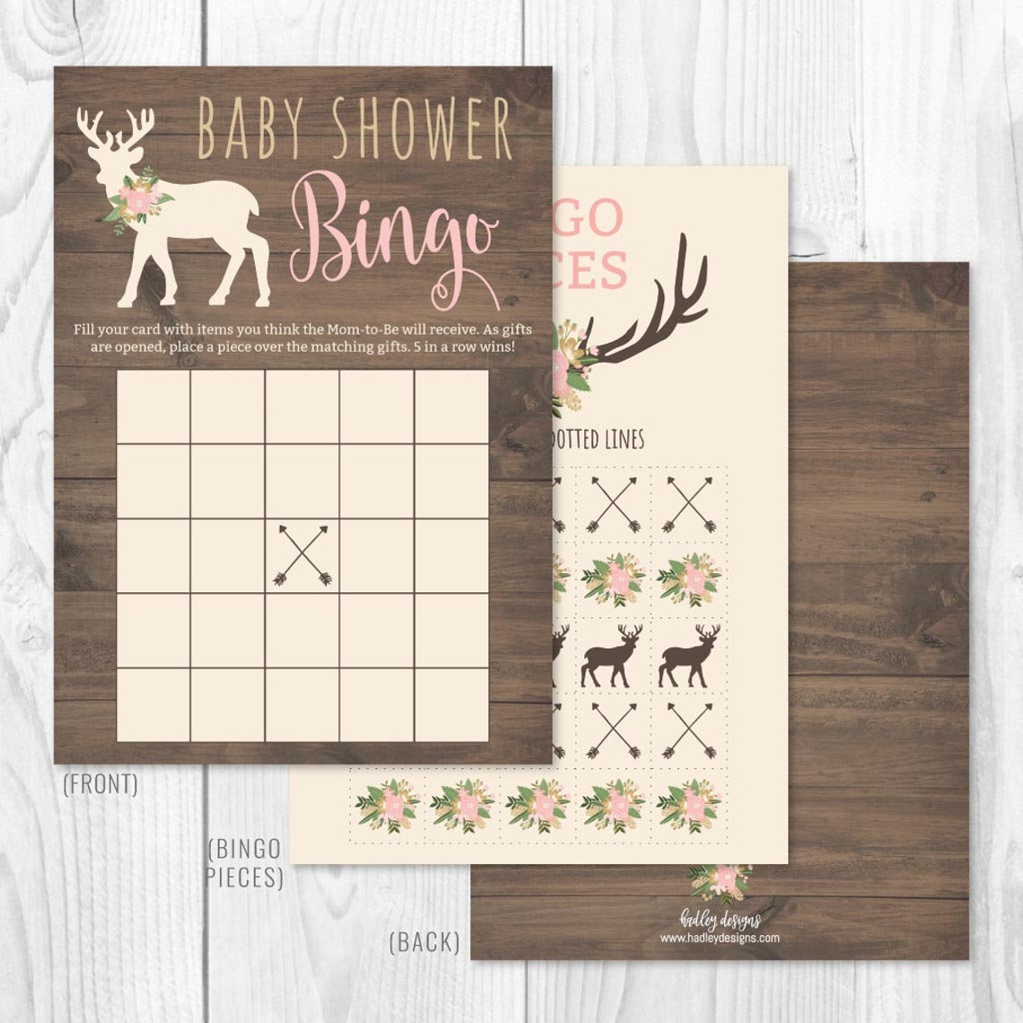 Oh Deer Girl Baby Shower Bingo Game Template - Bingo Baby Shower, Baby ...