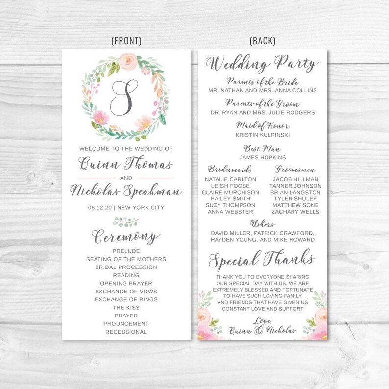 Blush Floral Modern Wedding Program Template wedding Programs | Etsy