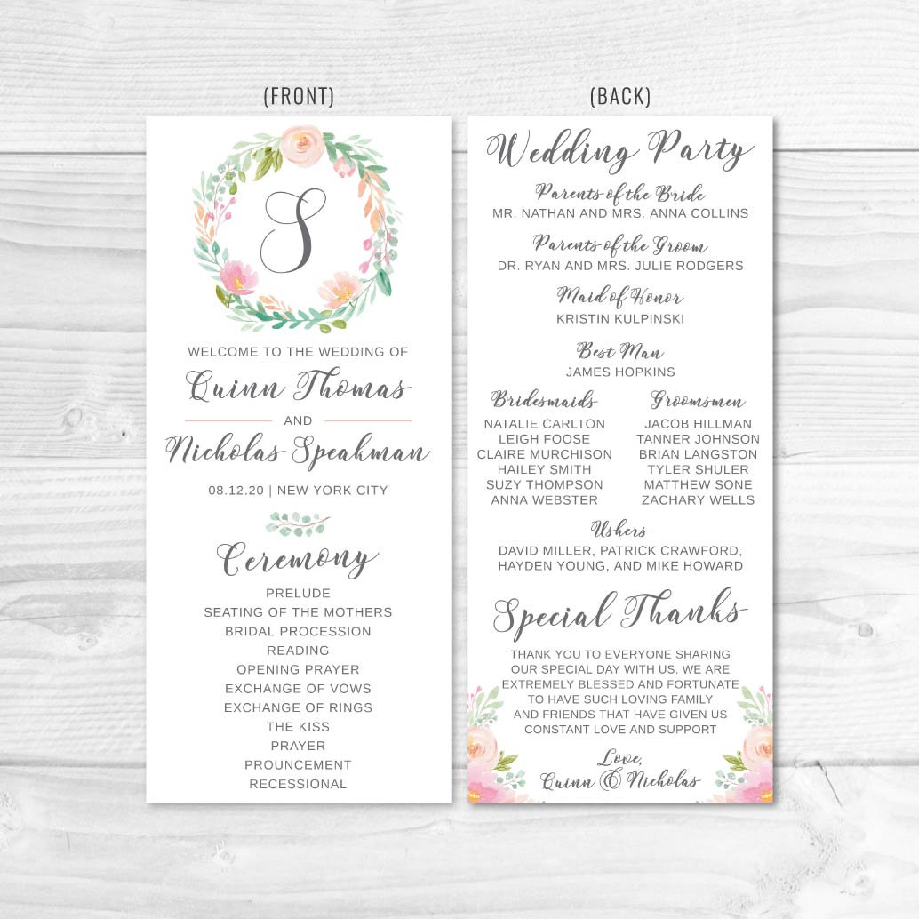 Blush Floral Modern Wedding Program Template wedding Programs - Etsy