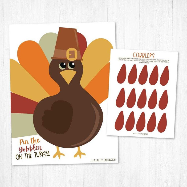 Pin the Gobbler Game Template - Digital Pin the Tail Thanksgiving Game ...