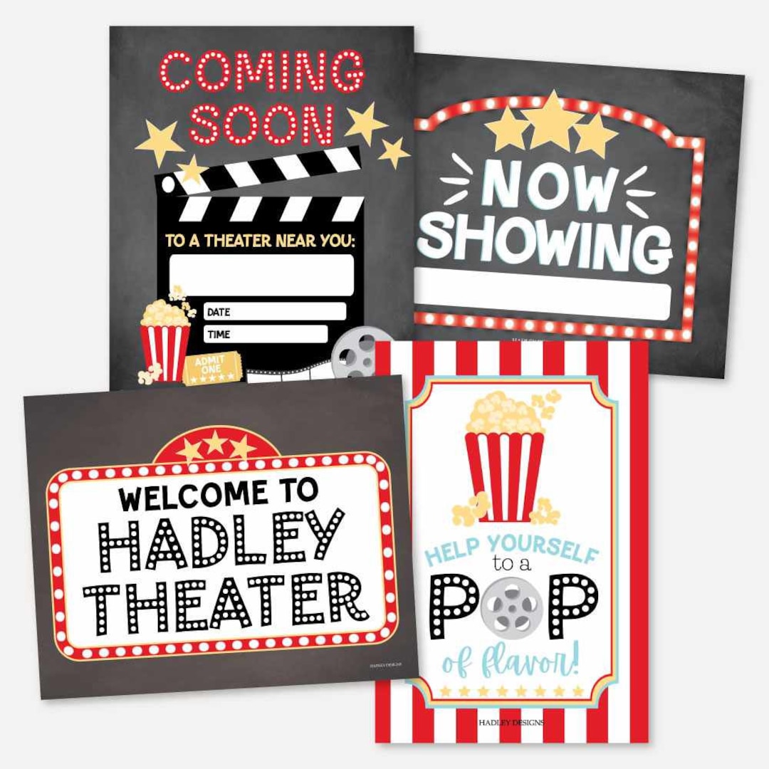 Movie Night Sign Set Templates - Printable Birthday Decorations for 1st ...