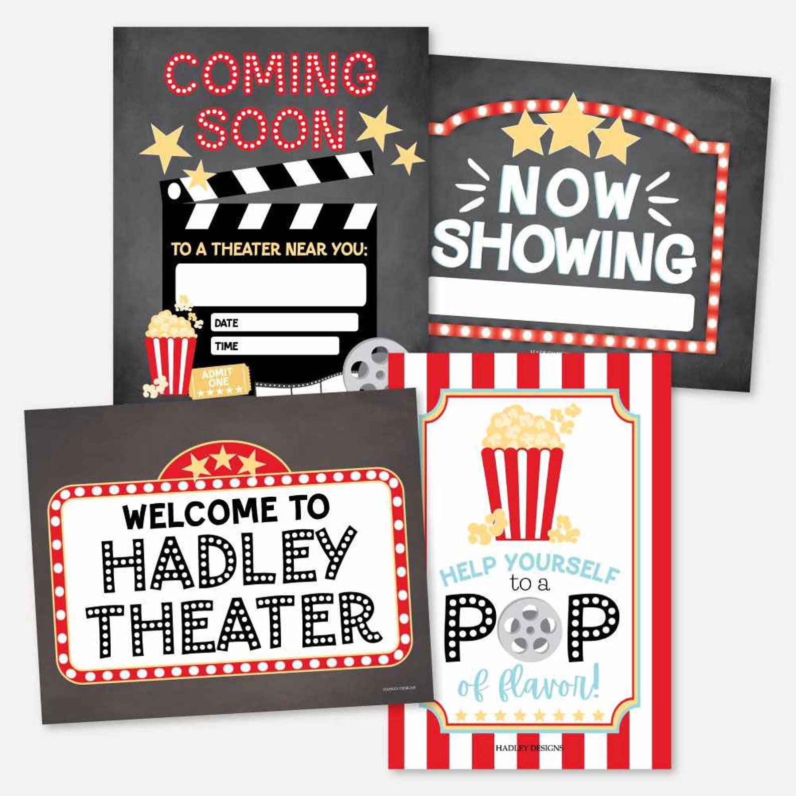 Movie Night Sign Set Templates Printable Birthday Decorations for 1st ...