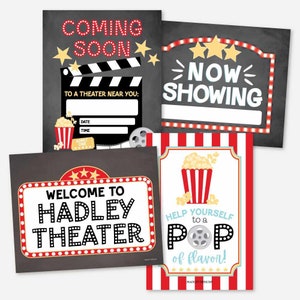 Movie Night Sign Set Templates - Printable Birthday Decorations for 1st ...
