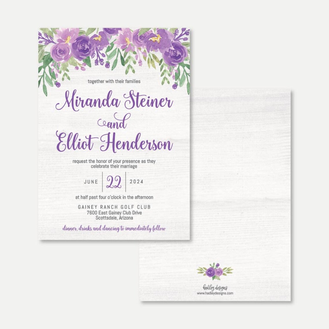 Purple Rustic Floral Wedding Invitation Template - Bohemian Wedding ...