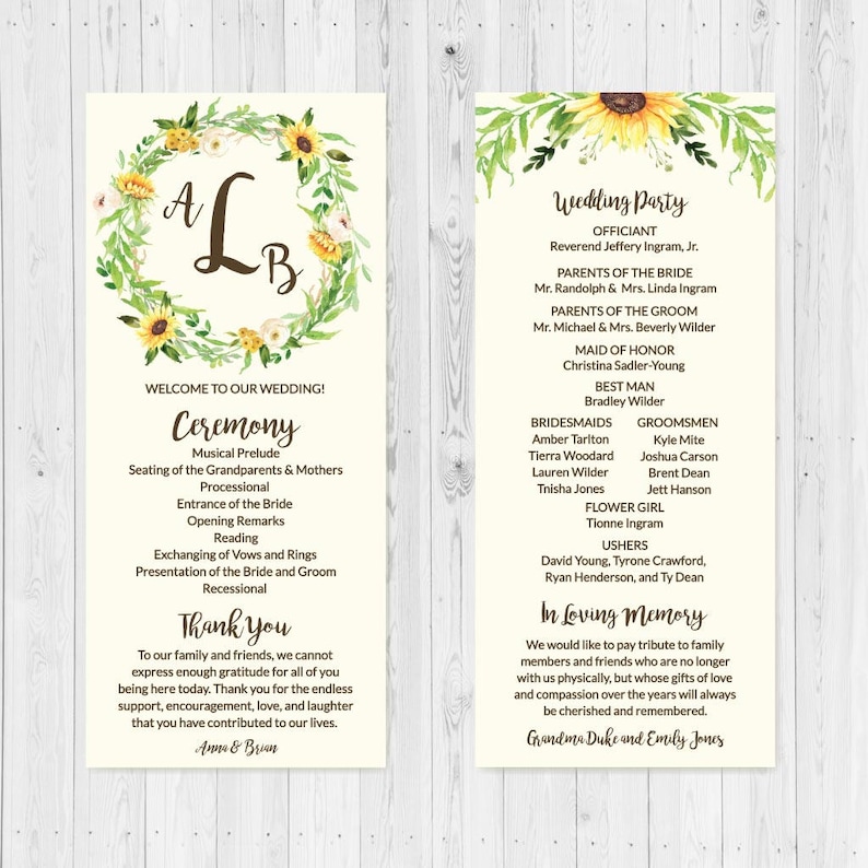 Cream Sunflower Wedding Program Wedding Programs Designs | Etsy