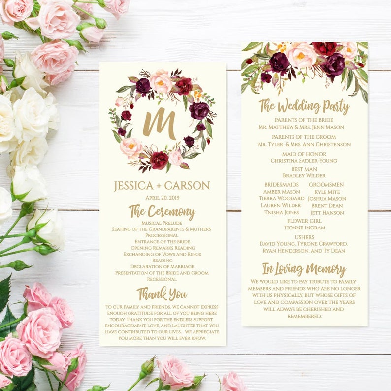 Wedding Program Thank You Messages Wedding Programs Online | Etsy