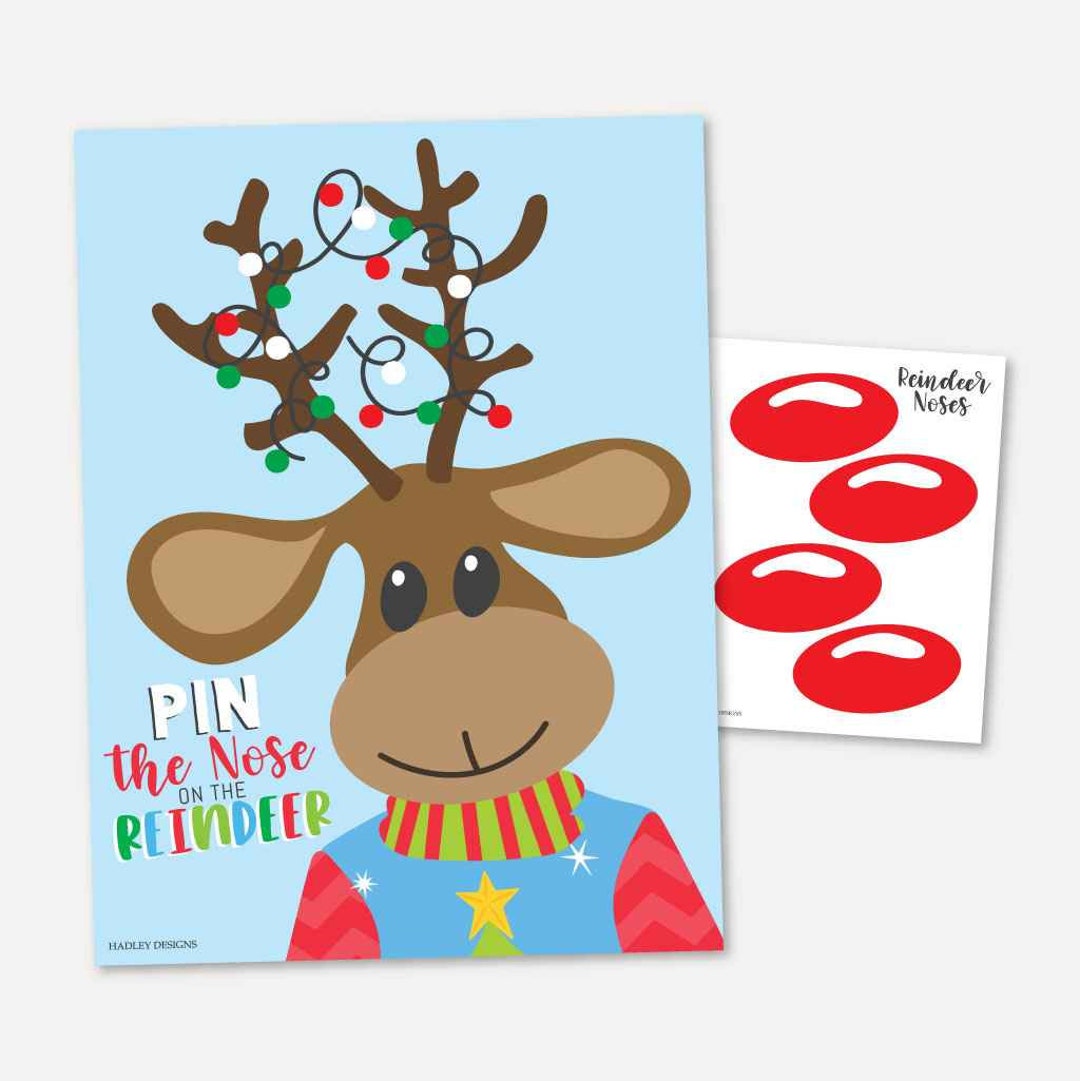 Pin the Nose on the Reindeer Game Template - Ugly Sweater Party Game ...