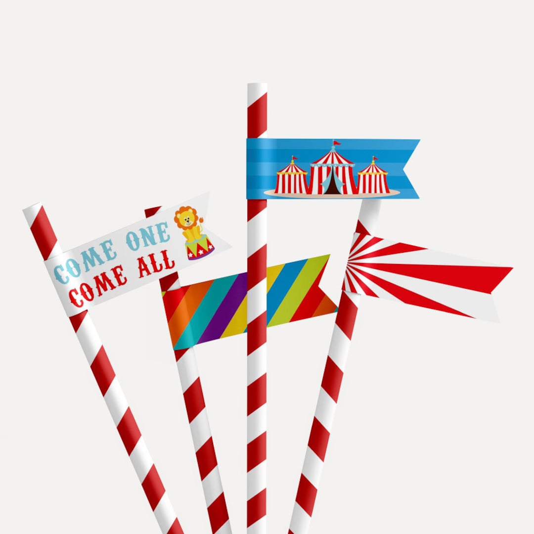 Carnival Kids Party Straw Flags Template - Printable Straw Flag ...