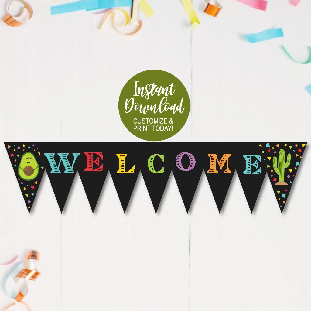 Fiesta Black Green Printable Banner Template Baby Shower | Etsy