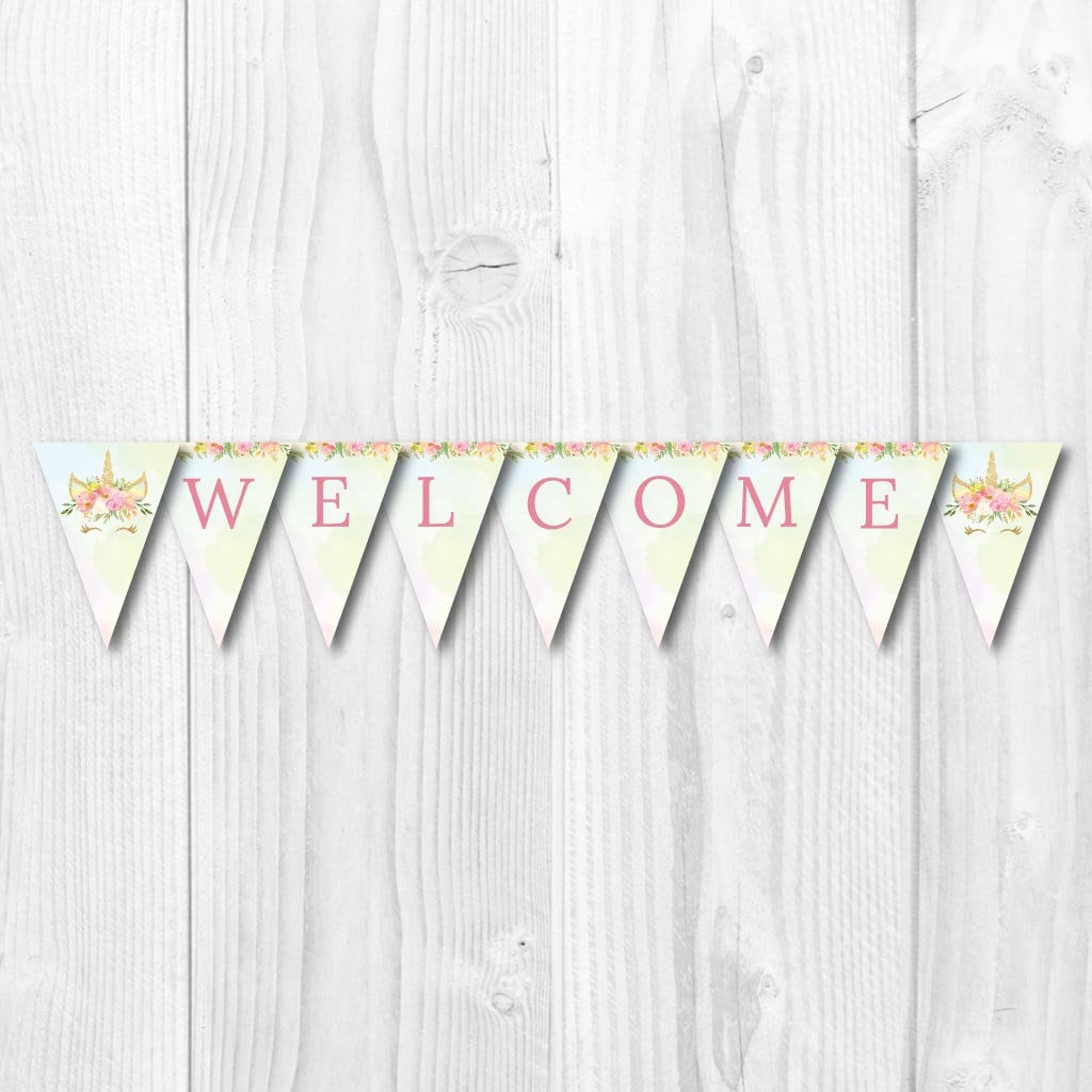 Gold Glitter Unicorn Baby Shower Banner Template baby Shower - Etsy