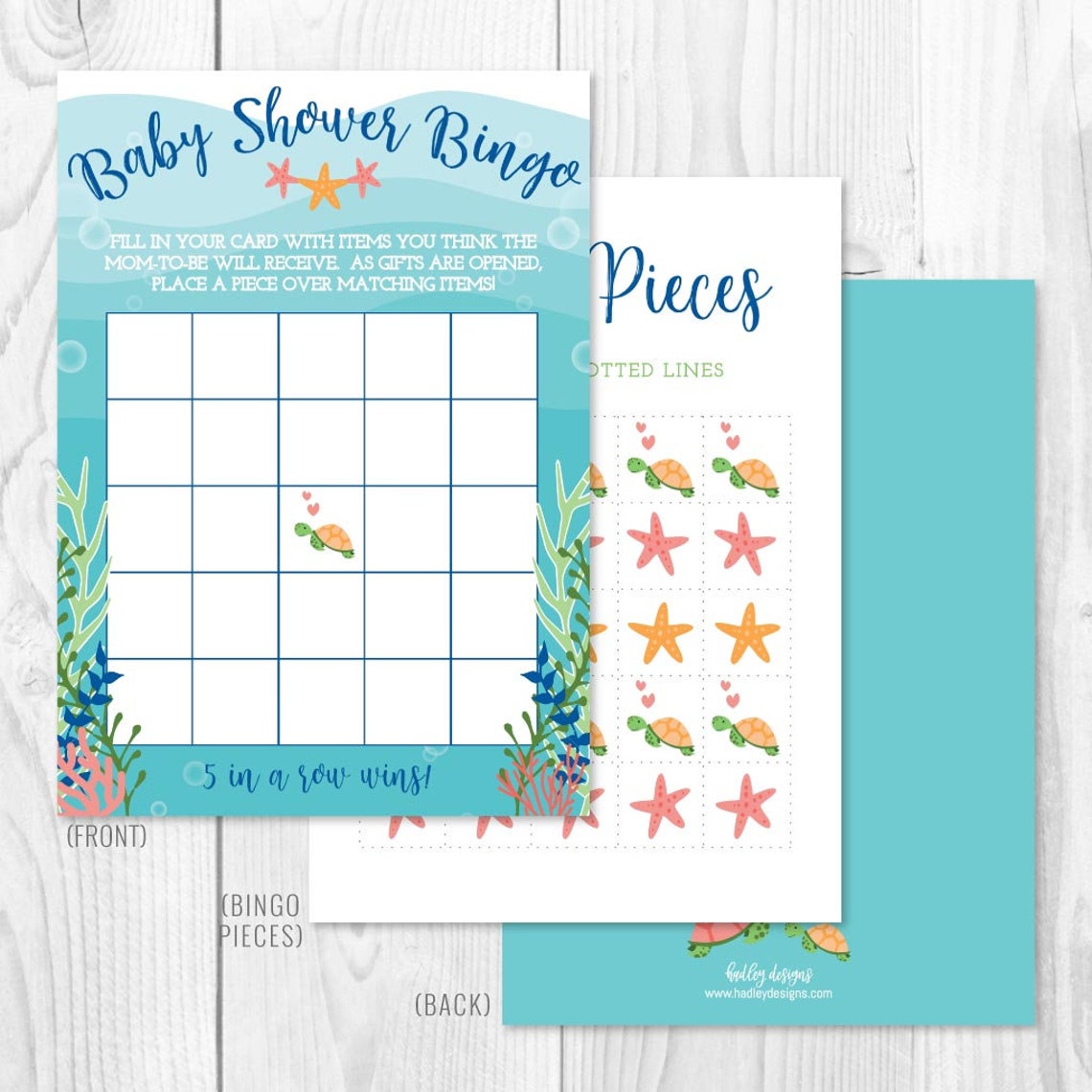 Sea Turtle Baby Shower Bingo Game Template Bingo Baby - Etsy