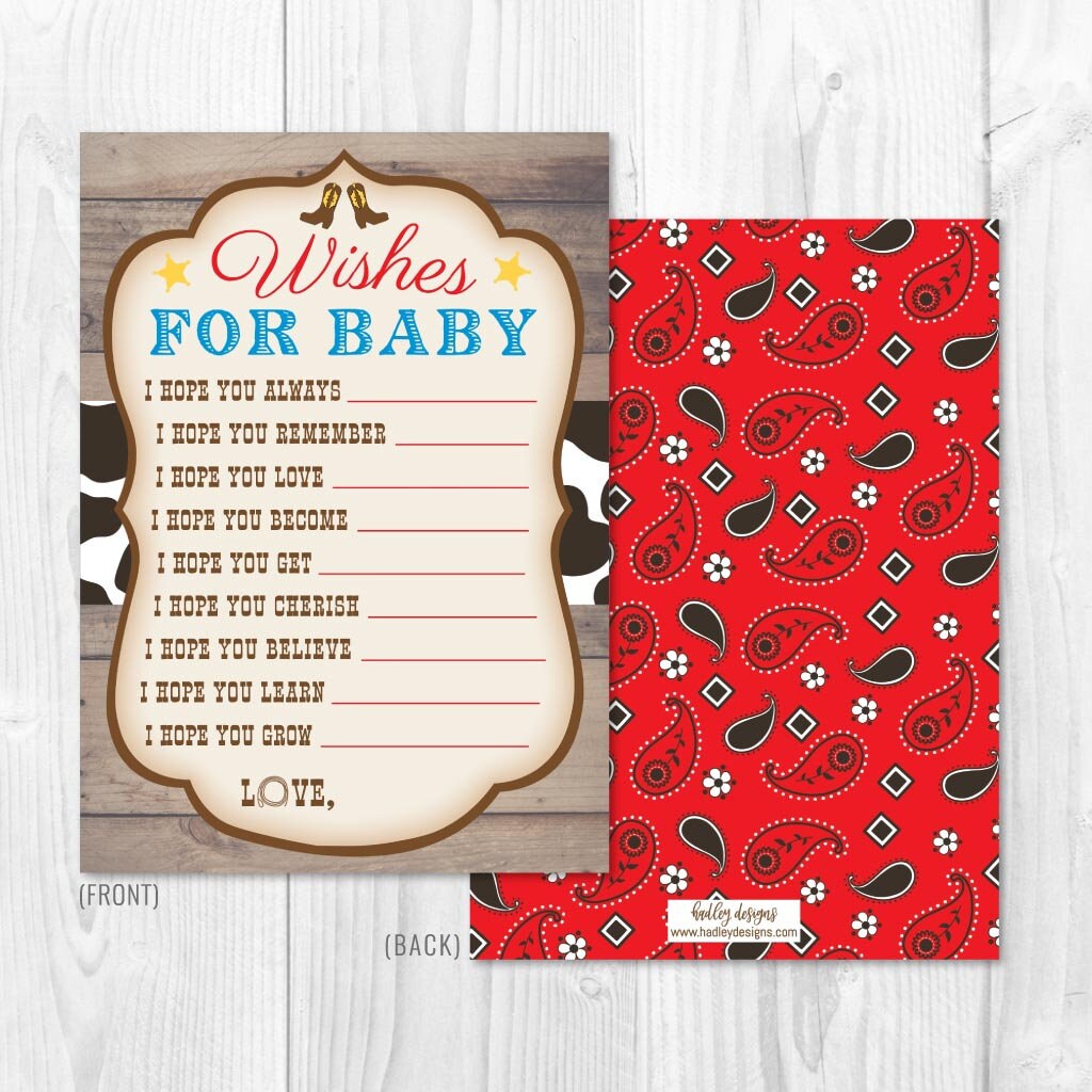 Cowboy Baby Shower Wishes Card Template Baby Well Wishes - Etsy