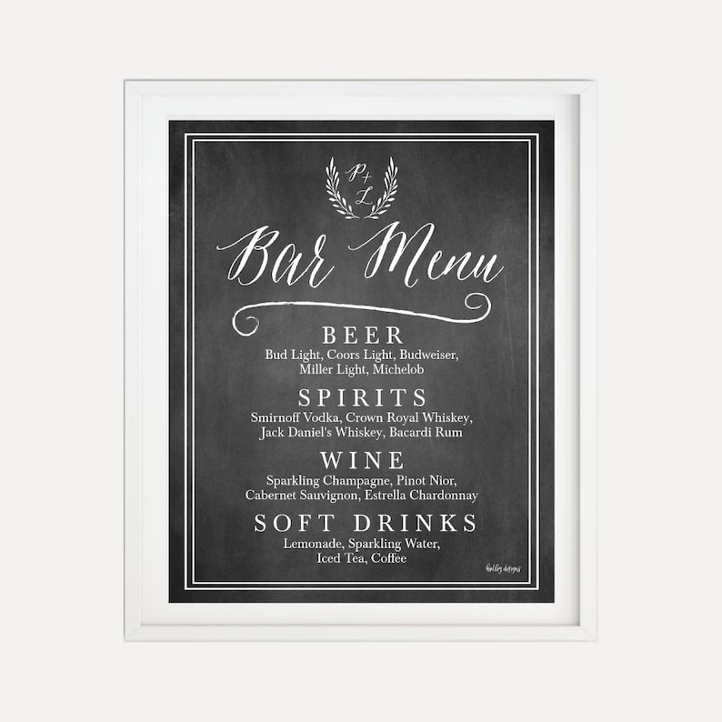 Chalk Simple Greenery Bar Menu Sign Template Printable - Etsy