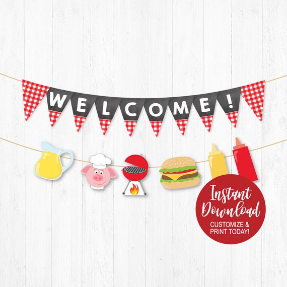 Editable Welcome Banner Template Summer BBQ Garland Outdoor - Etsy