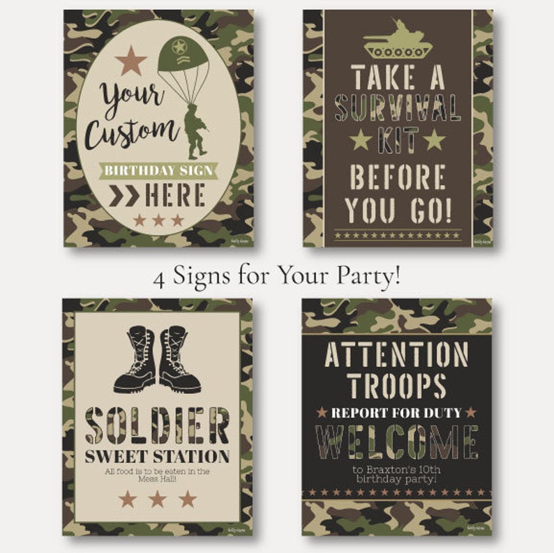 Camo Army Kids Party Complete Package Templates - Invitation, Signs ...