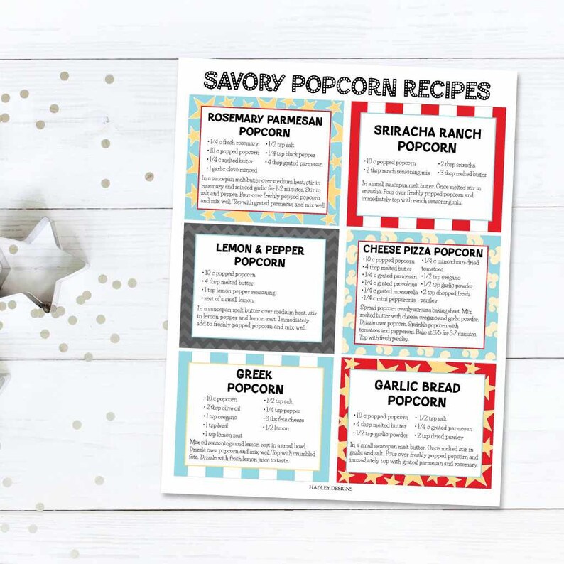 Movie Night Popcorn Recipe Cards Template Movie Night - Etsy