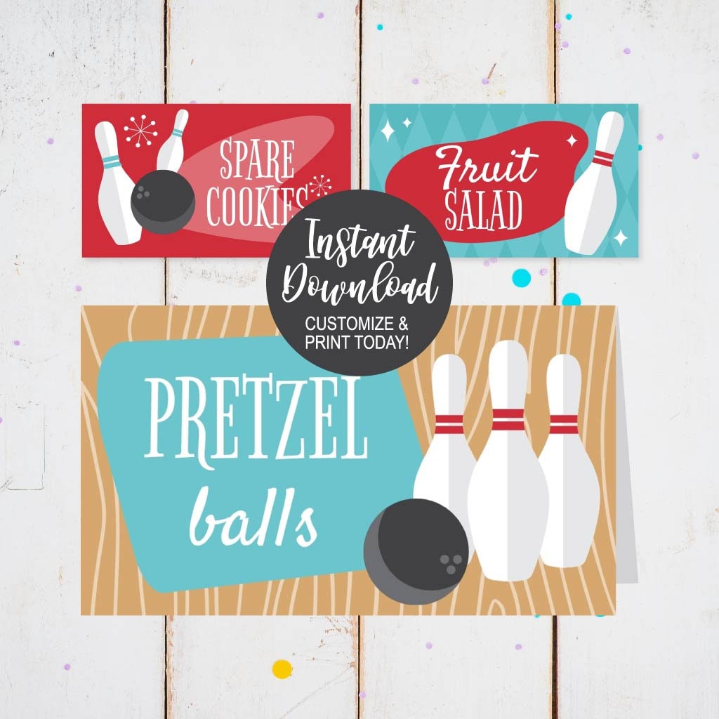 Bowling Food Tents Printable Place Cards Template Editable - Etsy