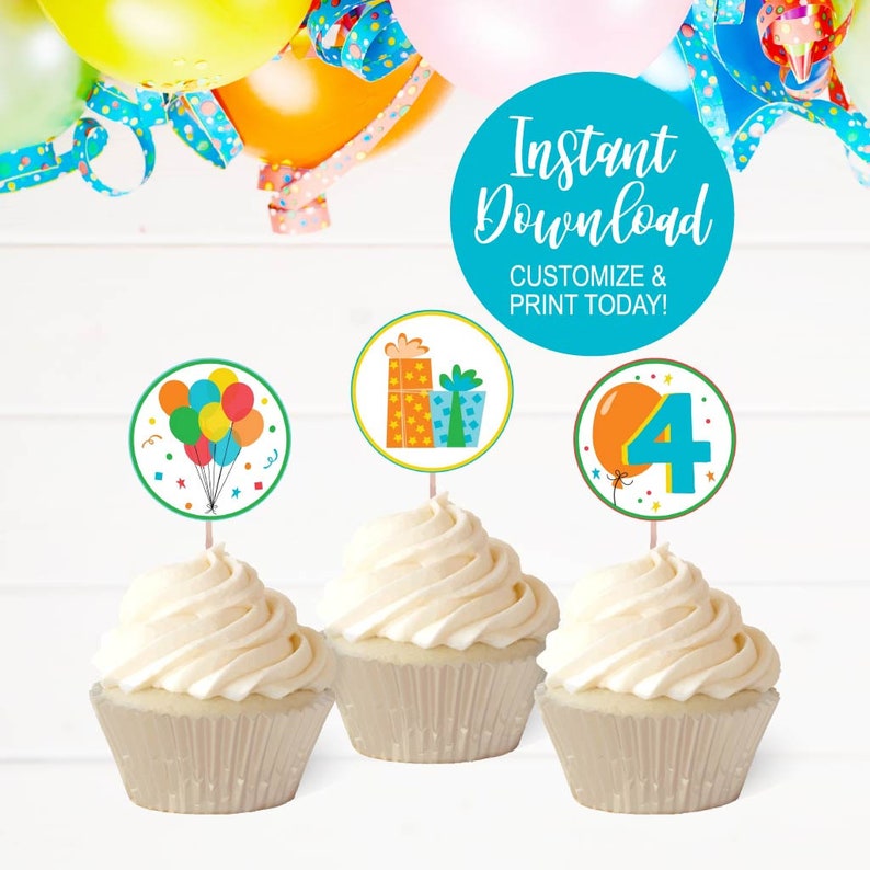 Birthday Cupcake Topper Printable, Custom Cupcake Topper Digital ...