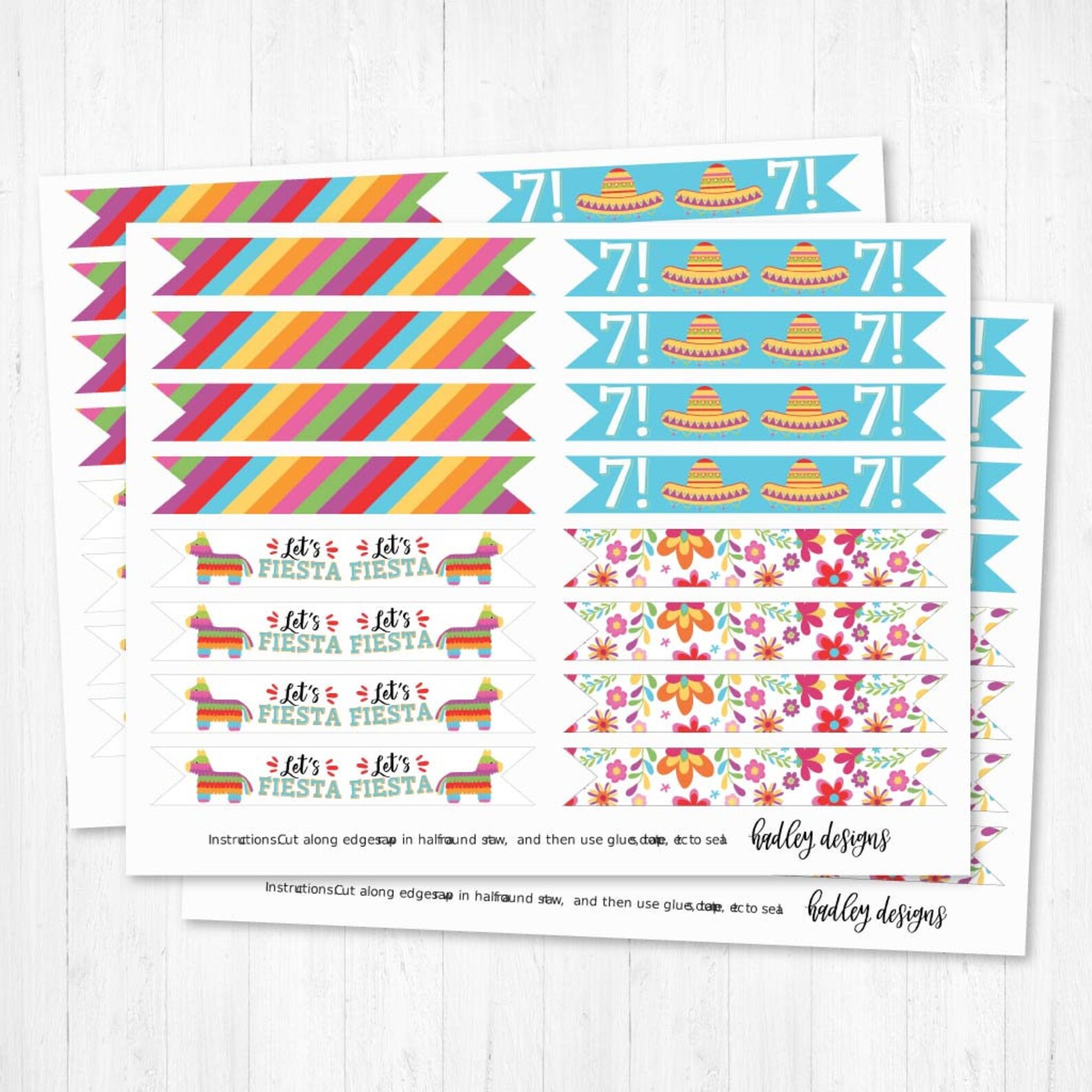 Fiesta Kids Party Straw Flags Template Printable Straw Flag - Etsy