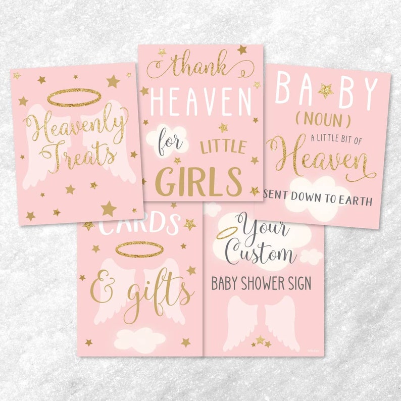 Angel Girl Baby Shower Signs Set Templates Baby Shower Sign | Etsy
