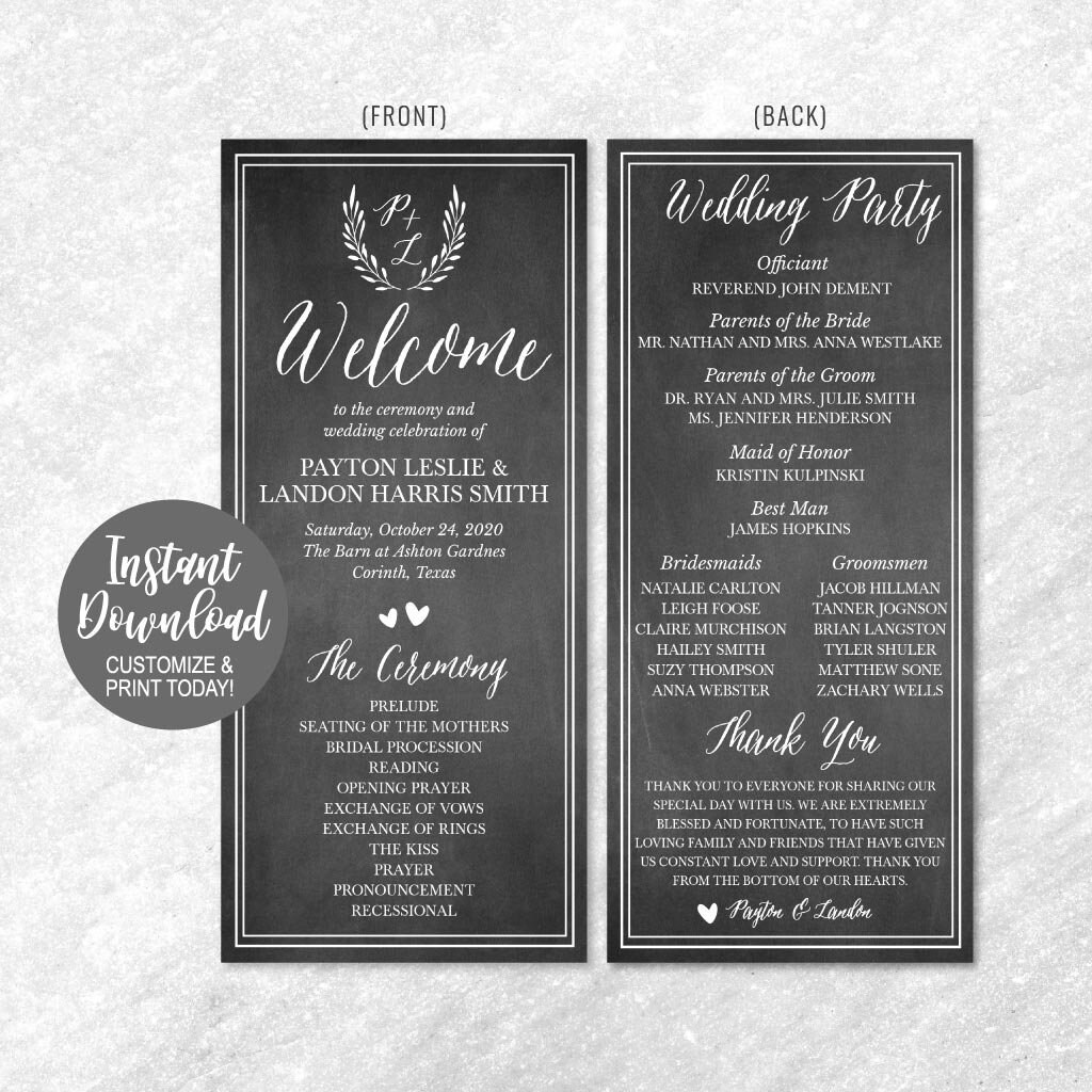DIY Printable Wedding Programs Templates Wedding Program | Etsy