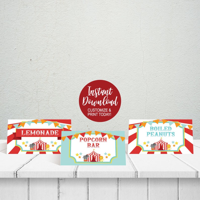 Circus Red Blue Instant Download Food Label Printable Food | Etsy
