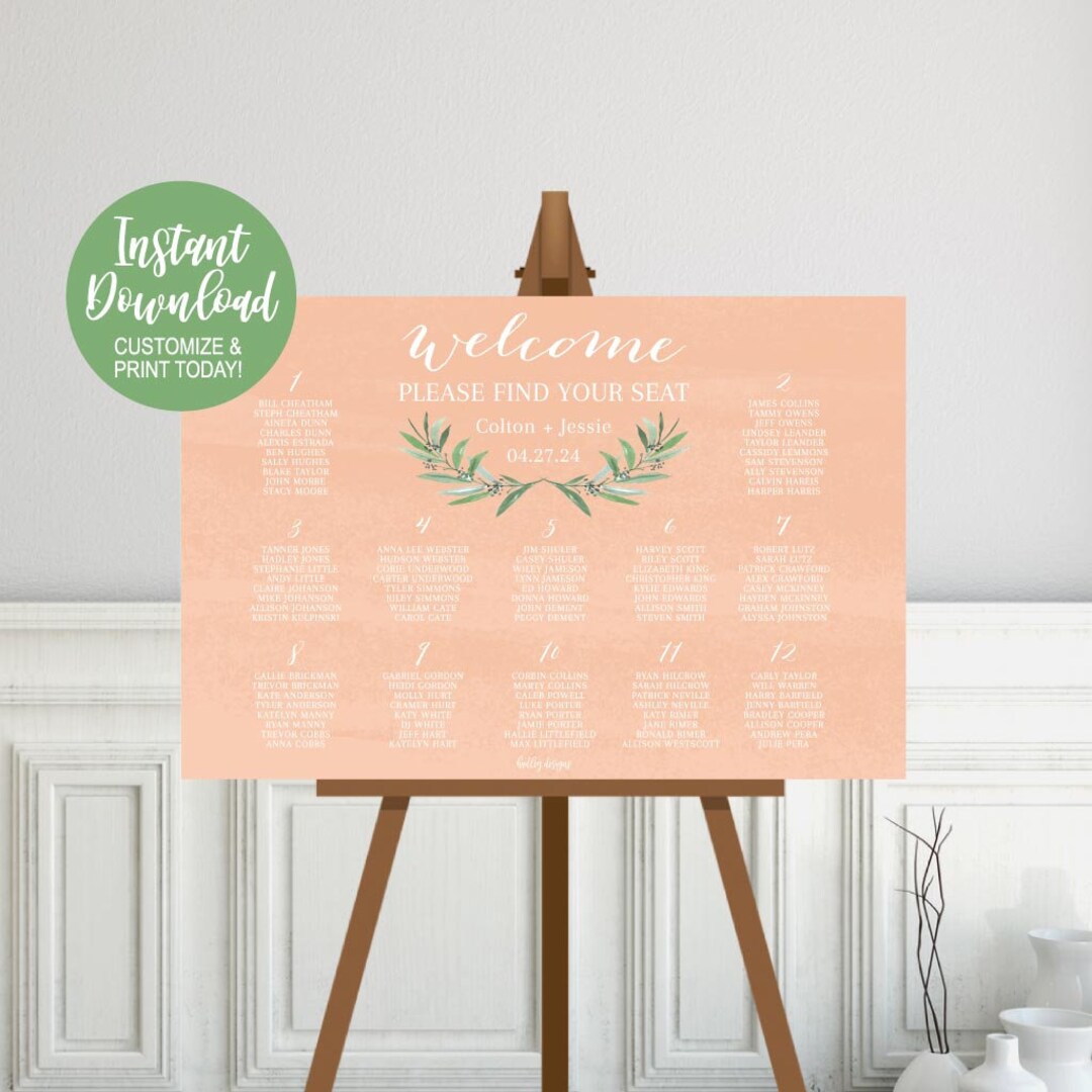 Seating Chart Wedding Printable, Wedding Seating Chart Template ...