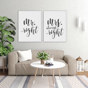 Mr. Right and Mrs. Always Right Printable Sign Set Home Decor - Etsy
