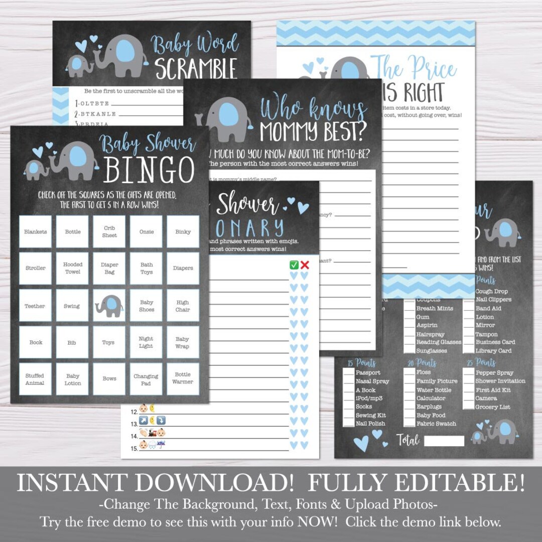 Baby Shower Game Suite, Baby Shower Game Package, Baby Shower Game ...