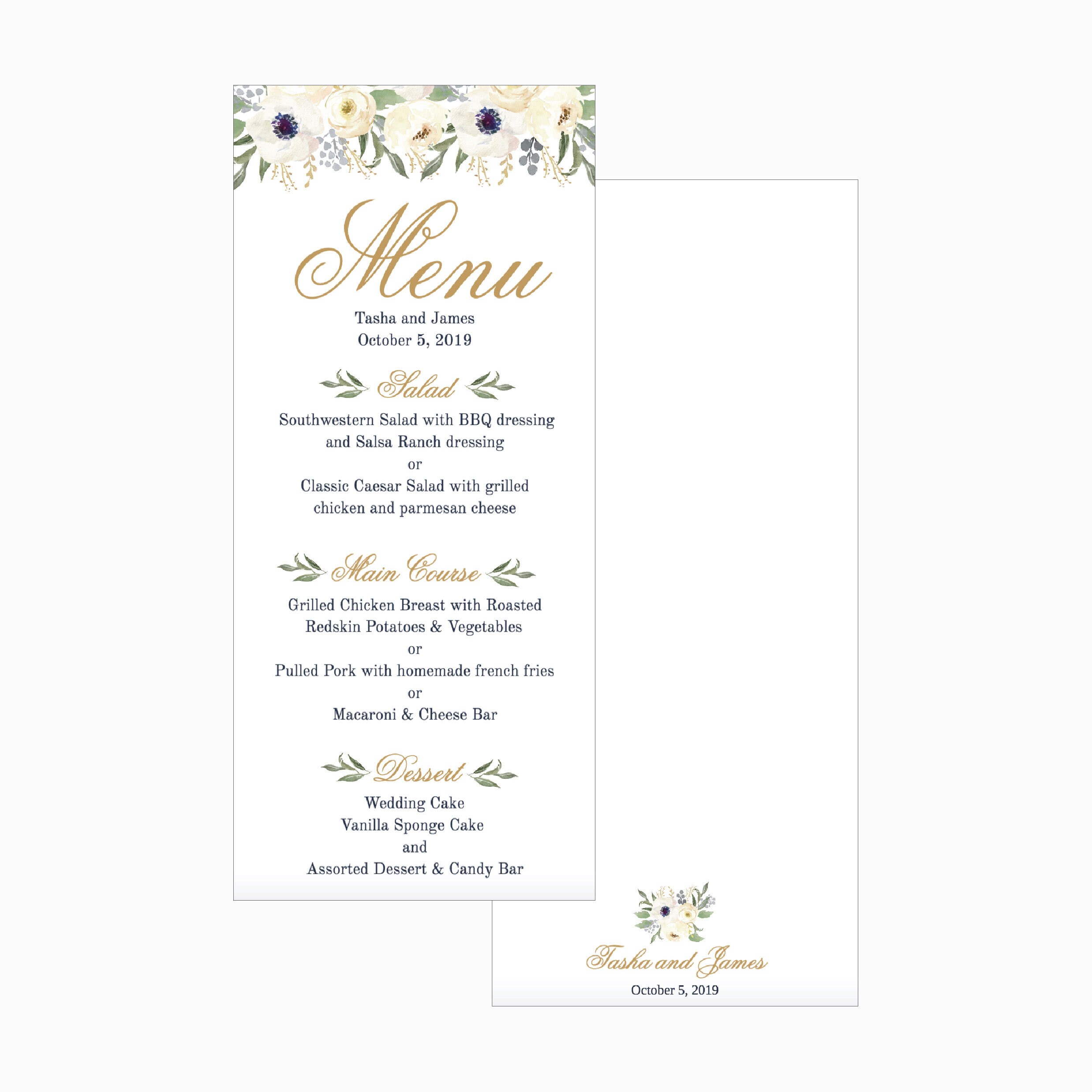 White and Gold Floral Wedding Menu Template Modern Geometric | Etsy