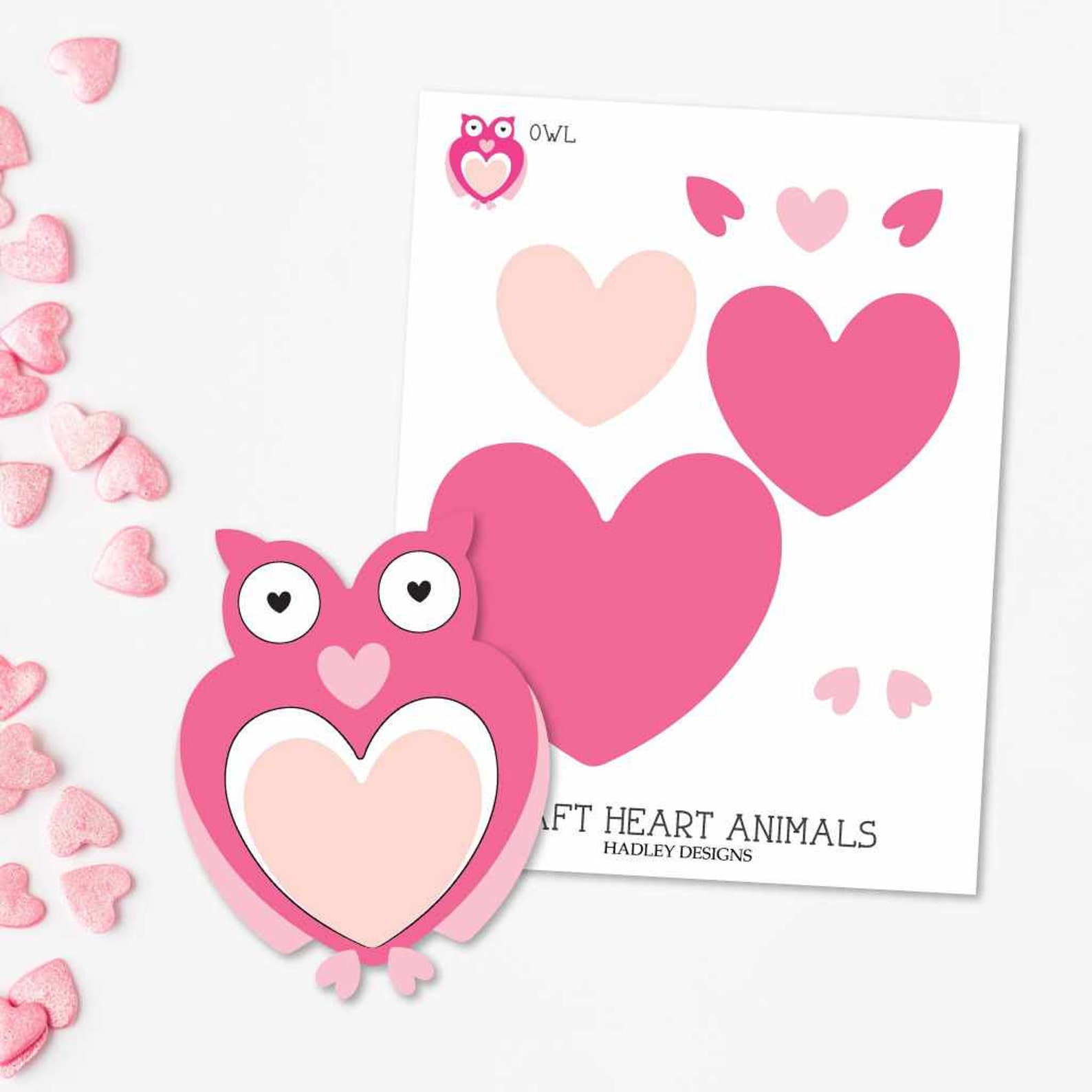 Valentine's Day Party Craft Heart Animals Template - Etsy