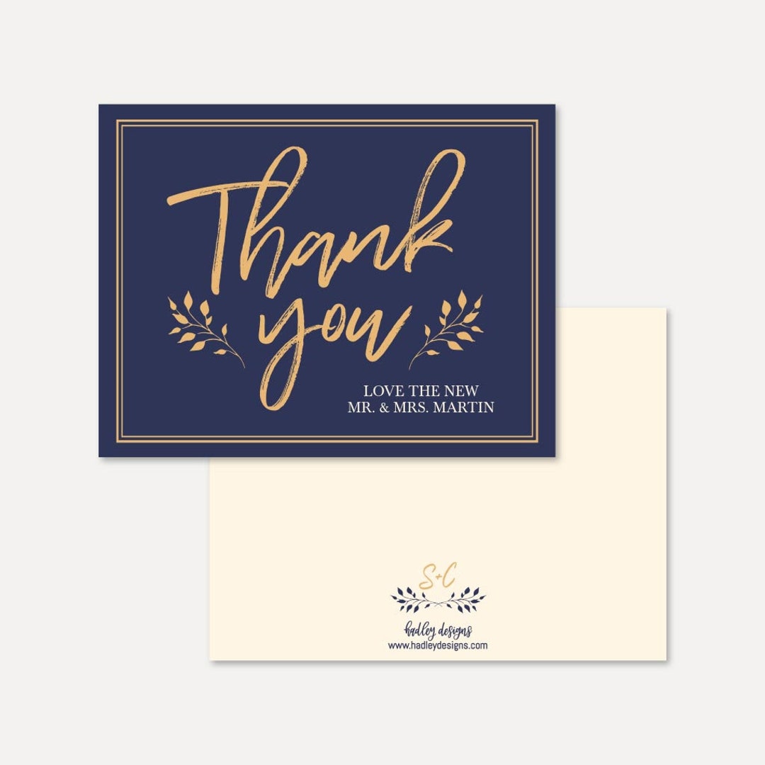Navy Mustard Rustic Wedding Thank You Card Template Bulk - Etsy