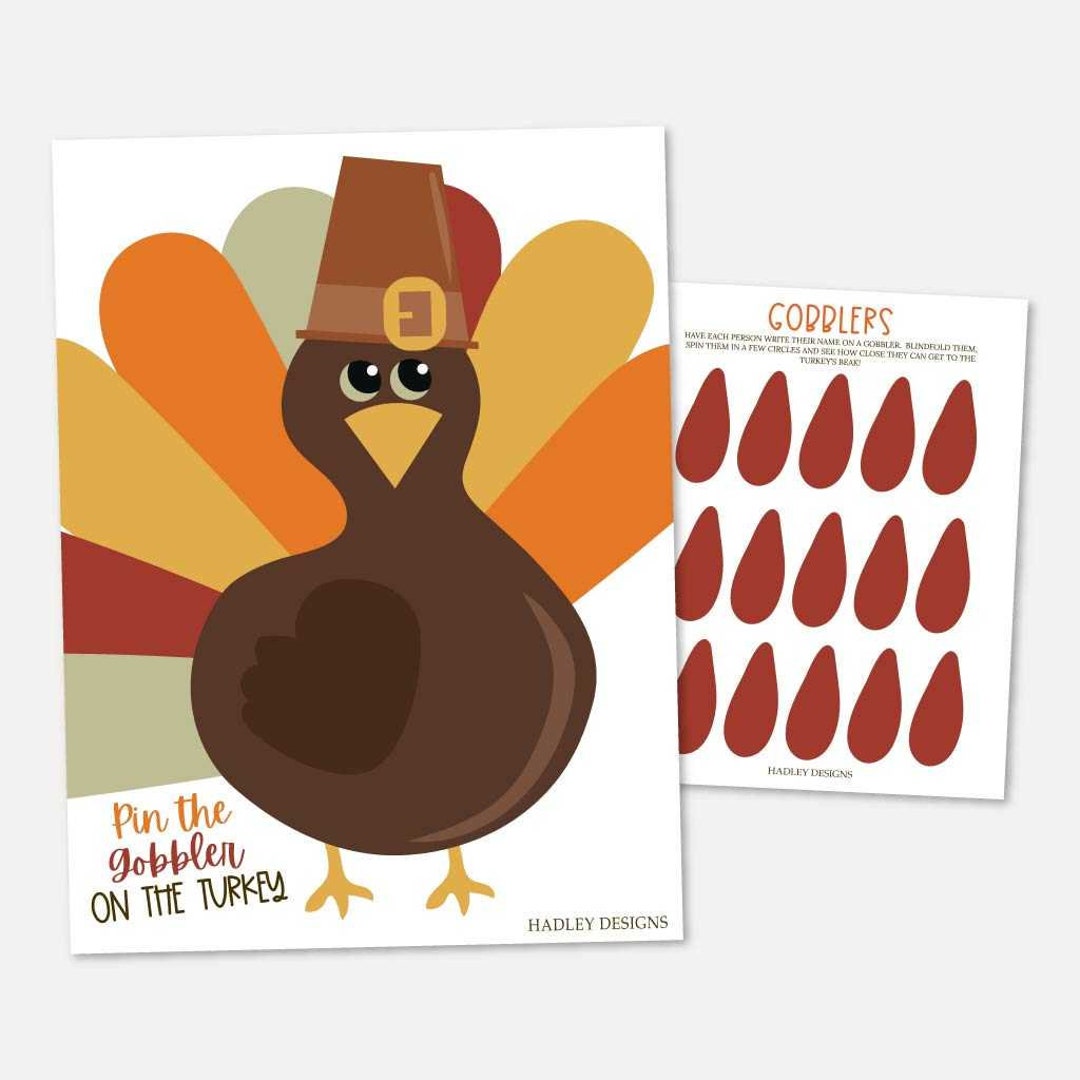 Pin the Gobbler Game Template - Digital Pin the Tail Thanksgiving Game ...