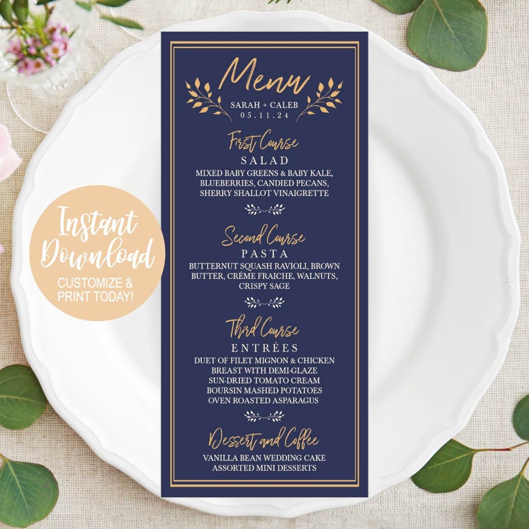 Printable Wedding Menu Cards, Wedding Menu Printed, Wedding Menu Board ...