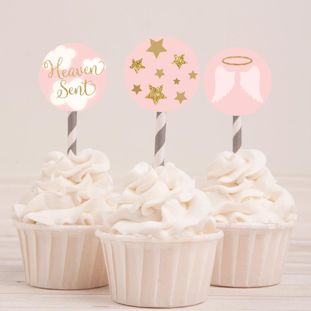 Angel Girl Baby Shower Cupcake Toppers Template - Baby Shower Cupcake ...