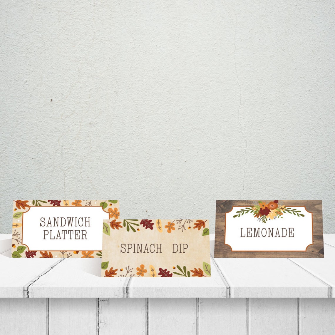 Fall Rustic Baby Shower Food Tent Cards Template - Food Tent Card ...