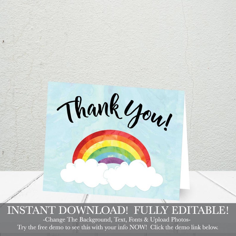 Printable Rainbow Thank You Card Template DIY Thank You Card | Etsy