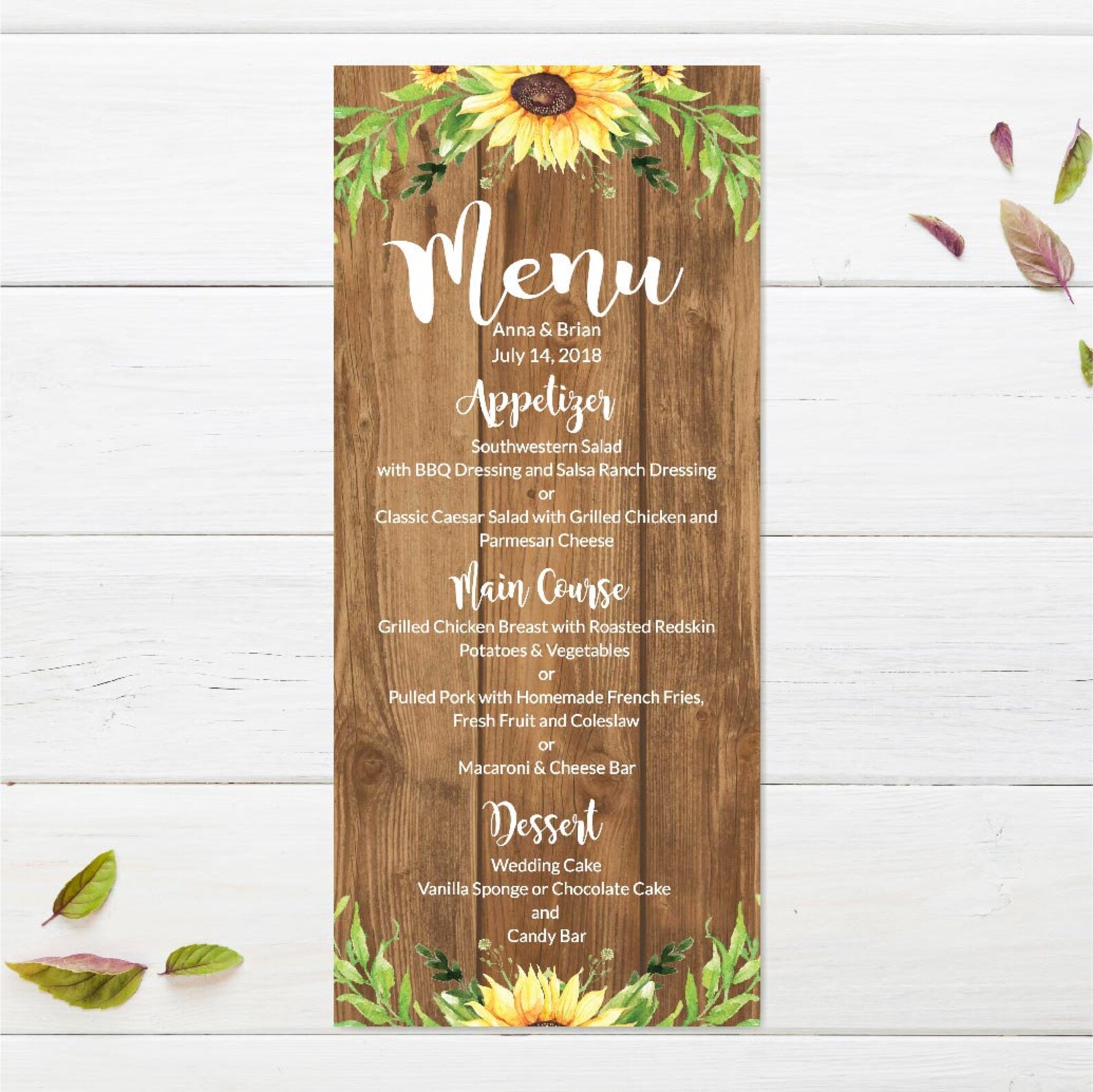 Printable Wedding Menu Cards Wedding Menu Printed Wedding | Etsy