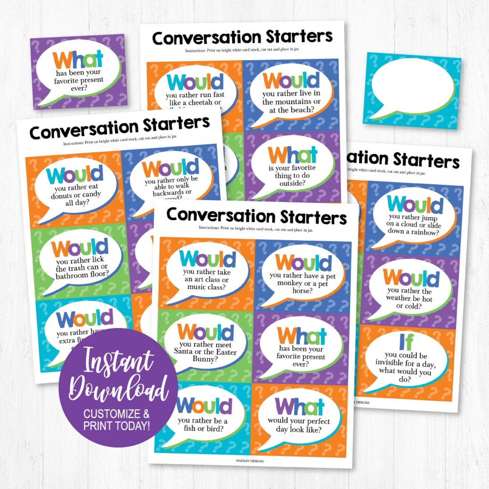 Printable Conversation Starter Cards, Dinner Table Questions for Kids ...
