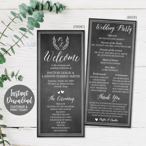 DIY Printable Wedding Programs Templates Wedding Program | Etsy