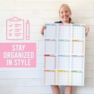 Floral 12 Month Dry Erase Calendar for Wall - Large Calendar Whiteboard ...