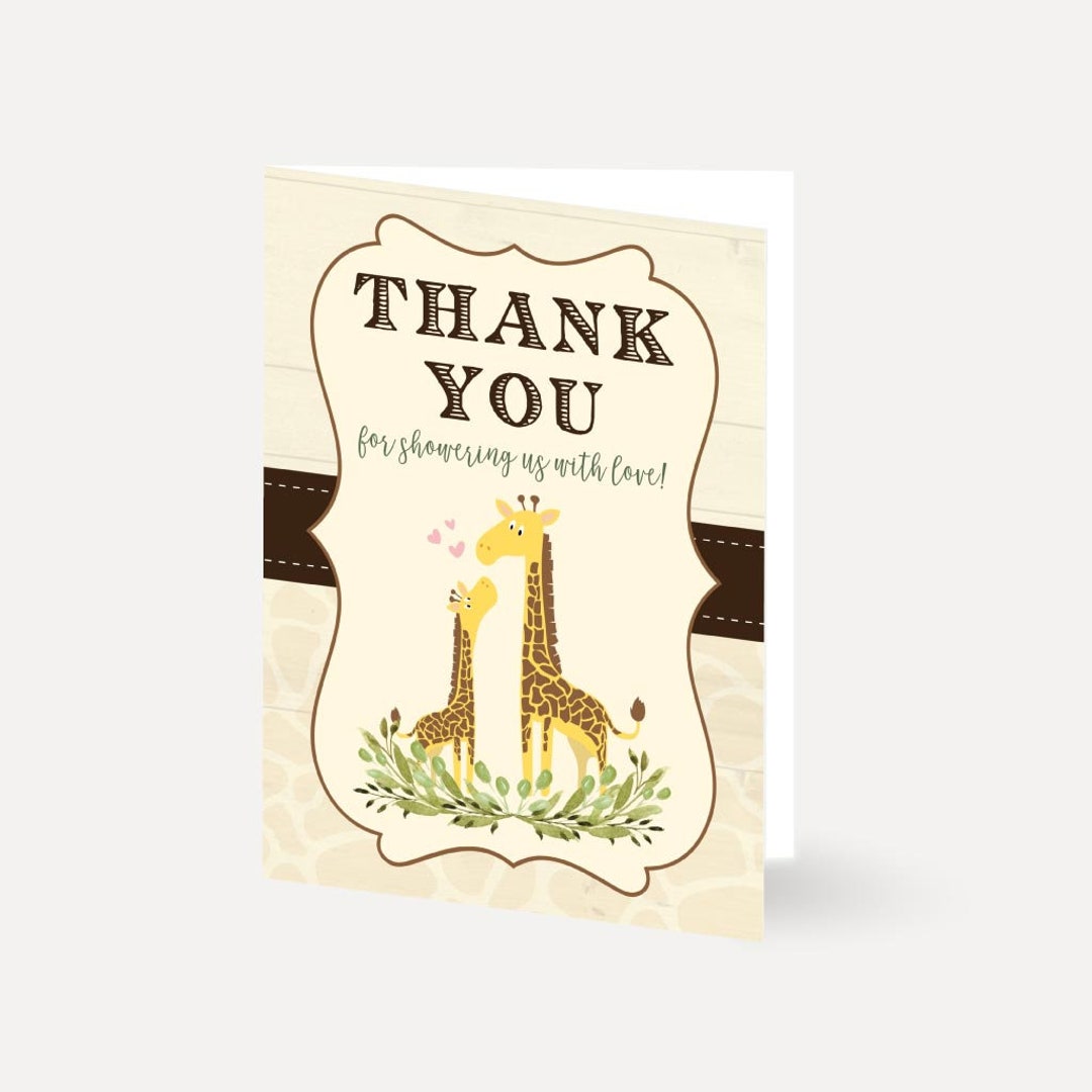 Giraffe Baby Shower Thank You Card Template DIY Thank You Card Template ...